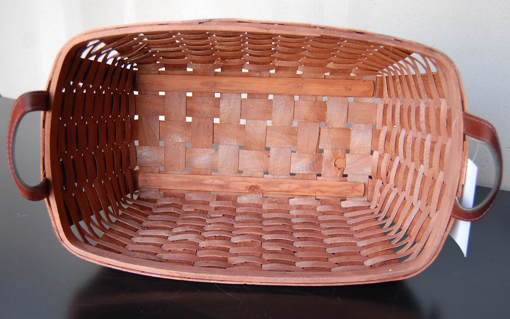 Rectangular Wood Chip Storage Basket with Double Faux Leather Strap ...